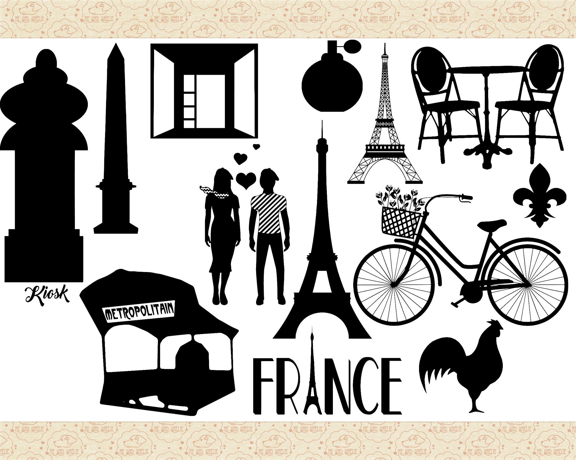 Paris/french Elements AI EPS (no SVG) Png Files, Eiffel Tower, Parisian ...