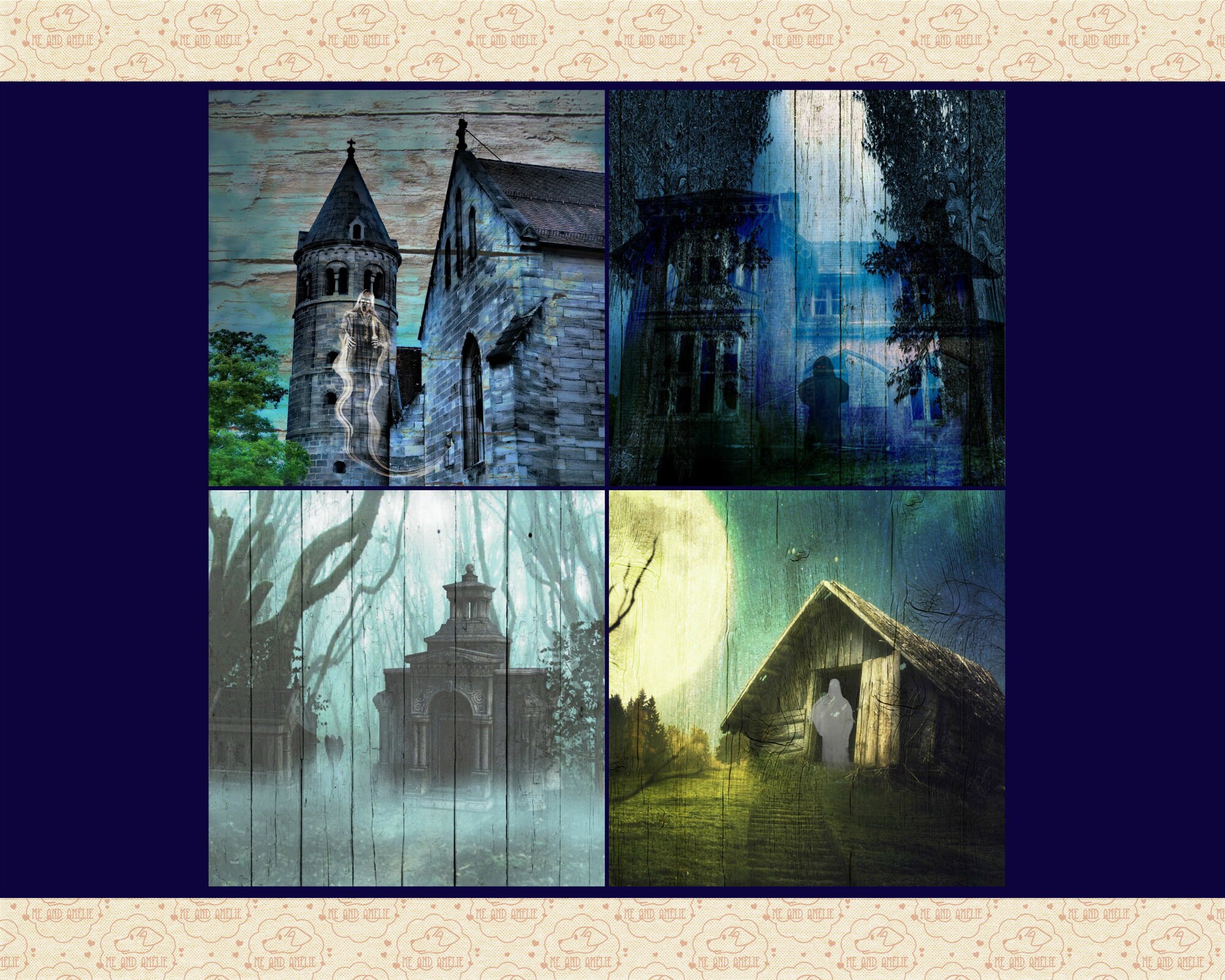 Spooky Halloween Scenery Wood Digital Papers Haunted House - Etsy