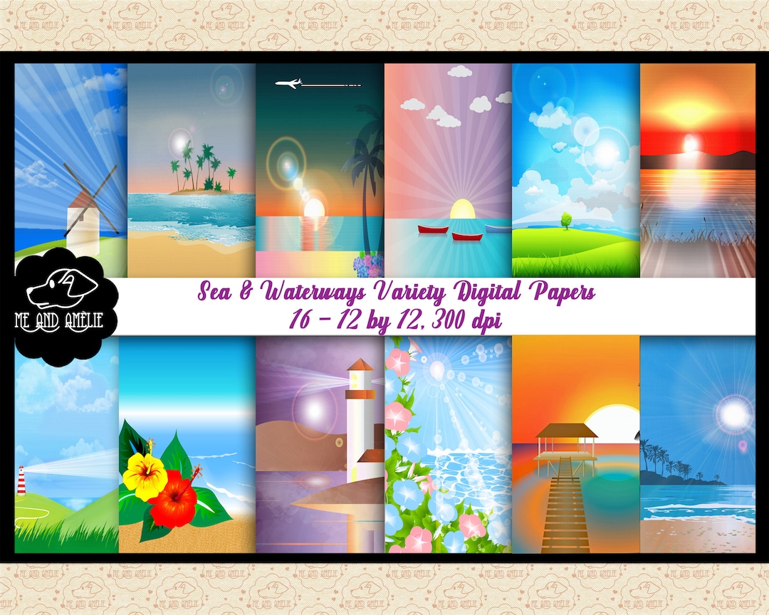 SALE 99 CENTS Sea and Waterways Variety Digital Papers, Ocean, Summer ...