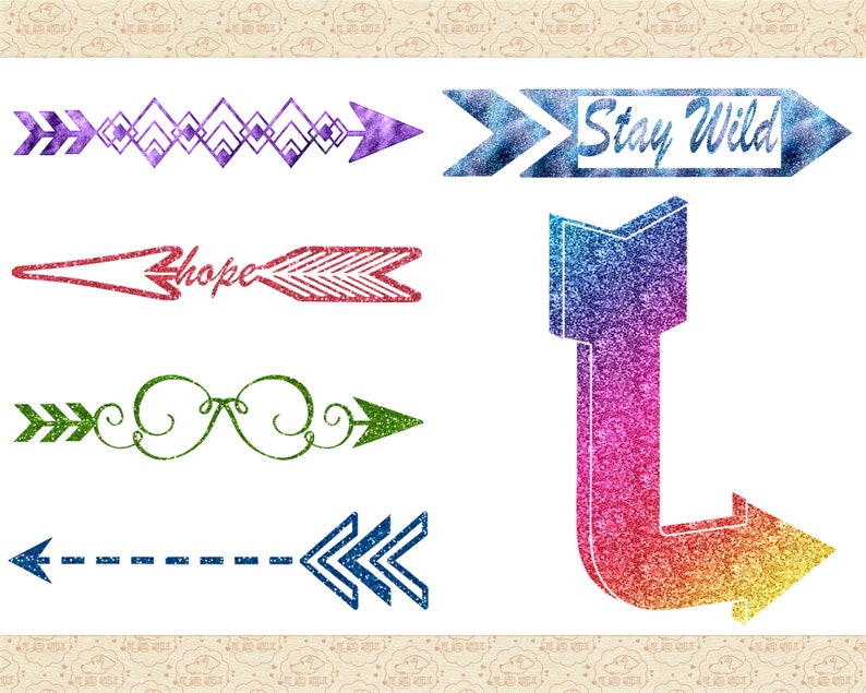 Glitter Colorful Arrows Clipart Bohemian Clipart Tribal | Etsy