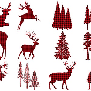 Red Buffalo Plaid Deer & Forest AI EPS Png(no Svg)lumberjack Plaid, Red ...
