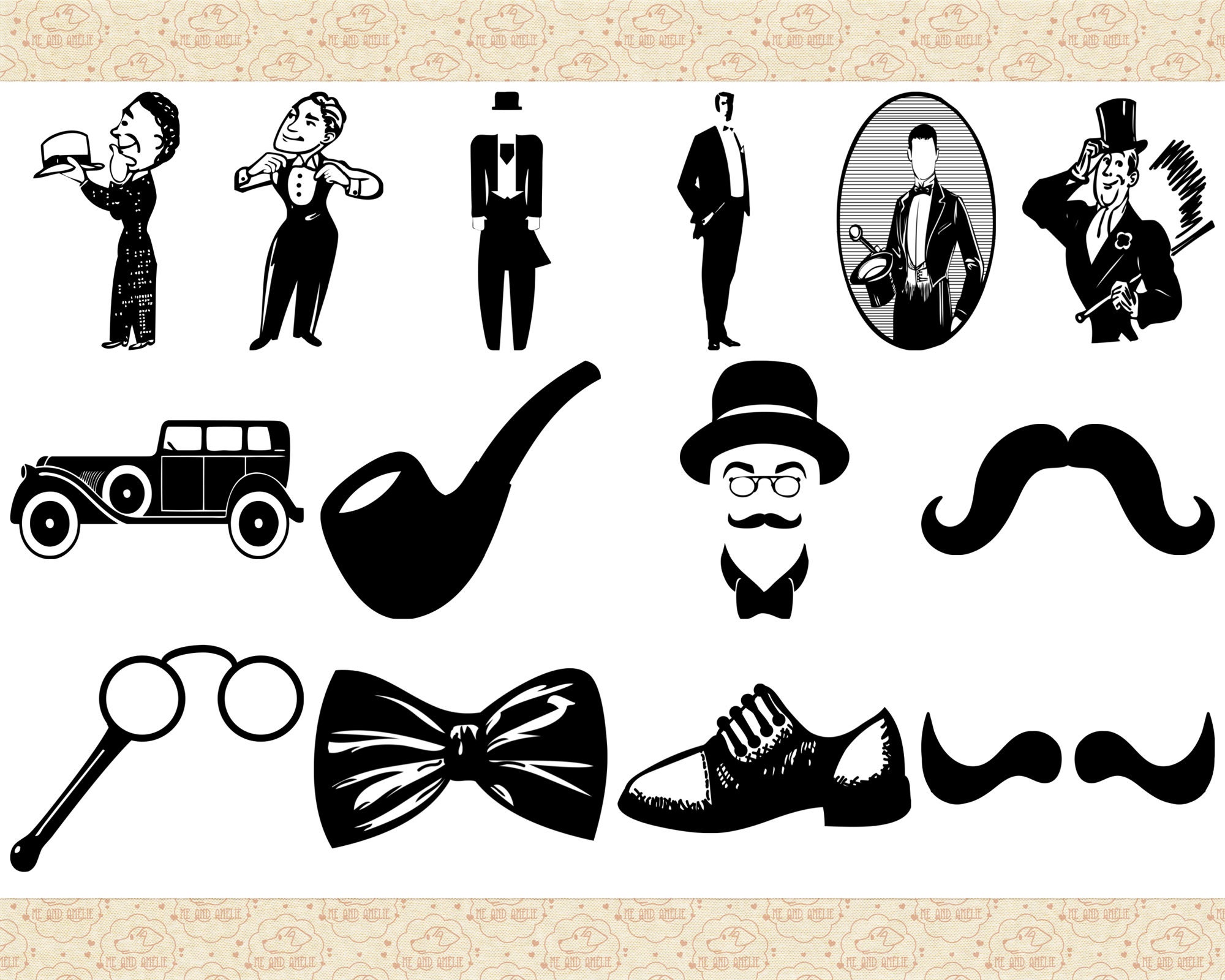Retro Gentlemen Icons AI EPS PNG no Svg Retro Men Vintage | Etsy UK