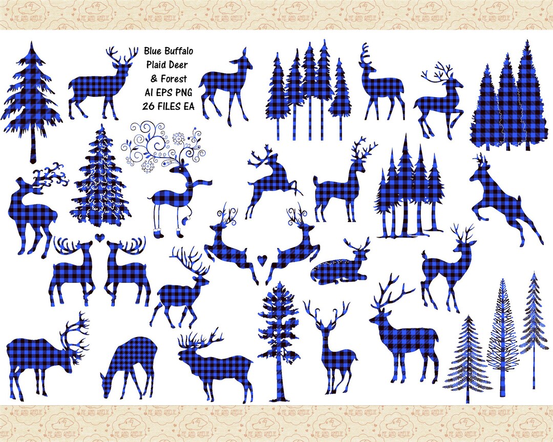 Blue Buffalo Plaid Deer & Forest AI EPS Png(no Svg) Lumberjack Plaid ...