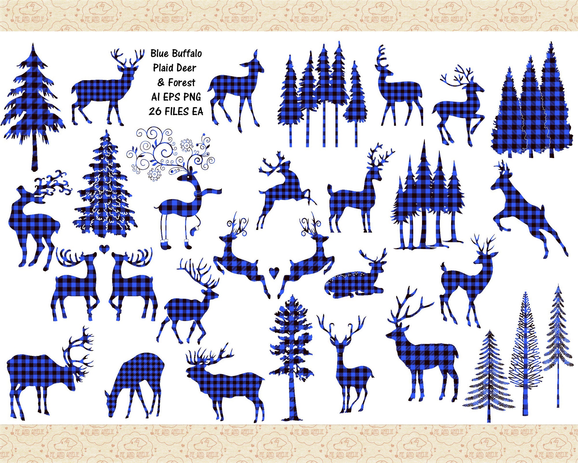 Blue Buffalo Plaid Deer & Forest AI EPS Pngno Svg Lumberjack - Etsy