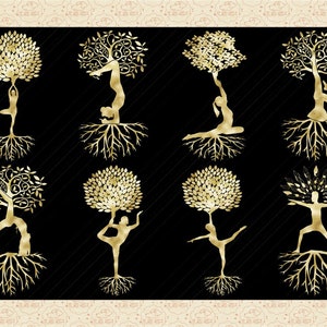 Gold Foil Yoga Tree of Life Silhouettes Clip Art, (not Vector) Tree ...