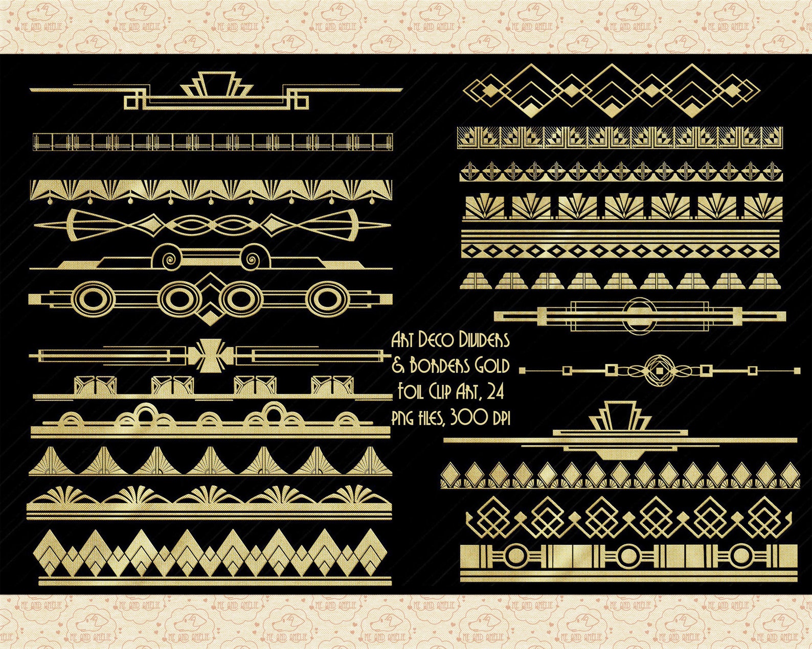 Art Deco Gold Foil Dividers Clip Art Gold Foil Borders - Etsy Canada