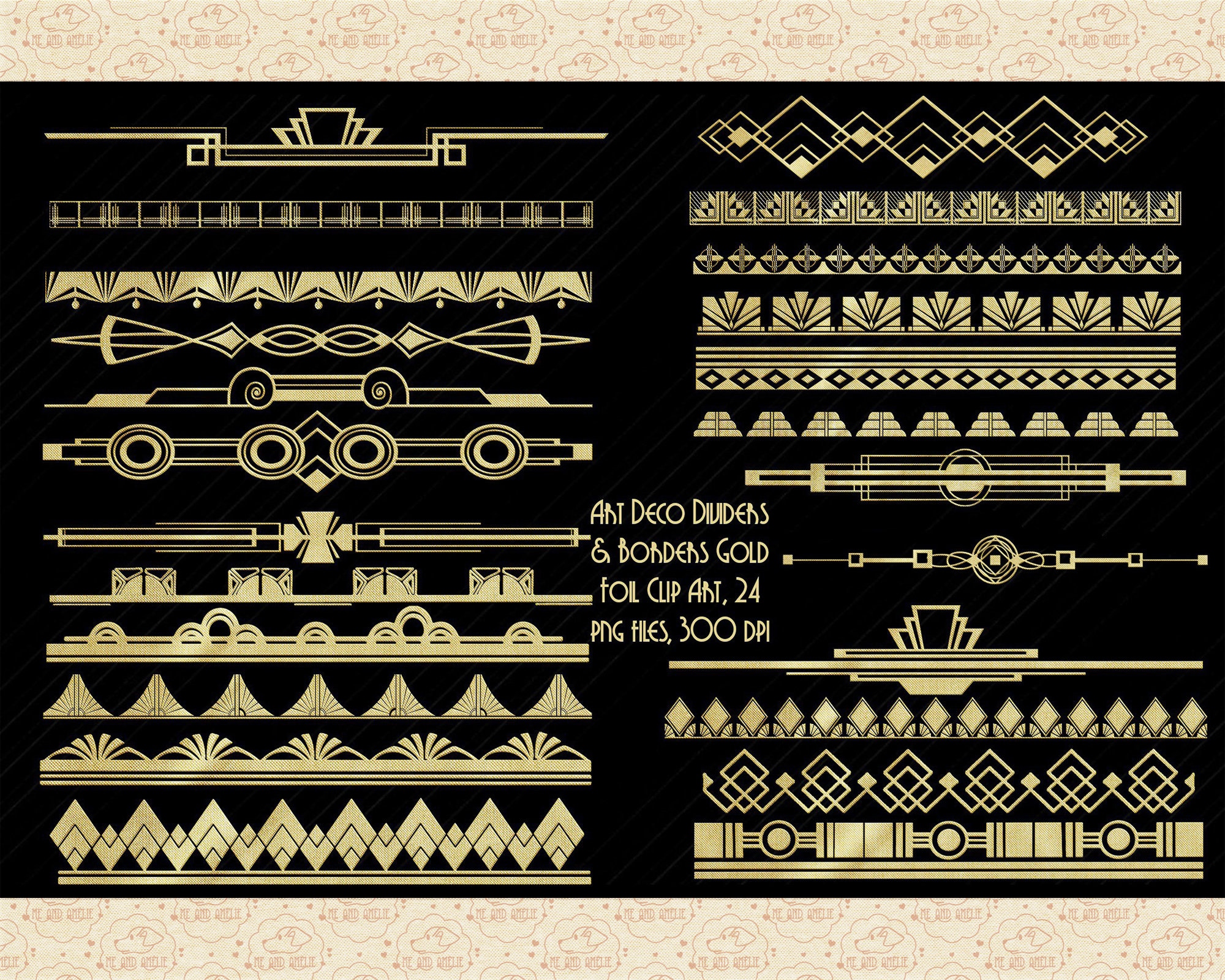 Art Deco Gold Foil Dividers Clip Art Gold Foil Borders - Etsy Canada