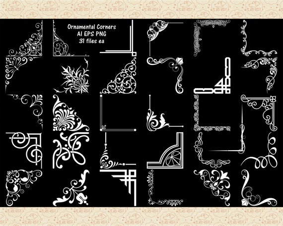 Chalk Corners Clipart Blackboard Overlays Ornamental Corner | Etsy