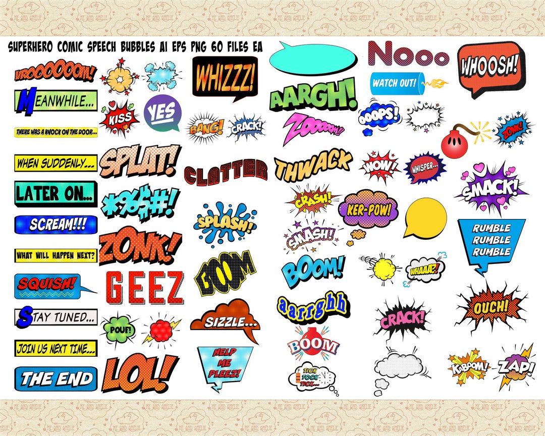 Superhero Comic Speech Bubbles AI Vector (no SVG) and PNG Files ...