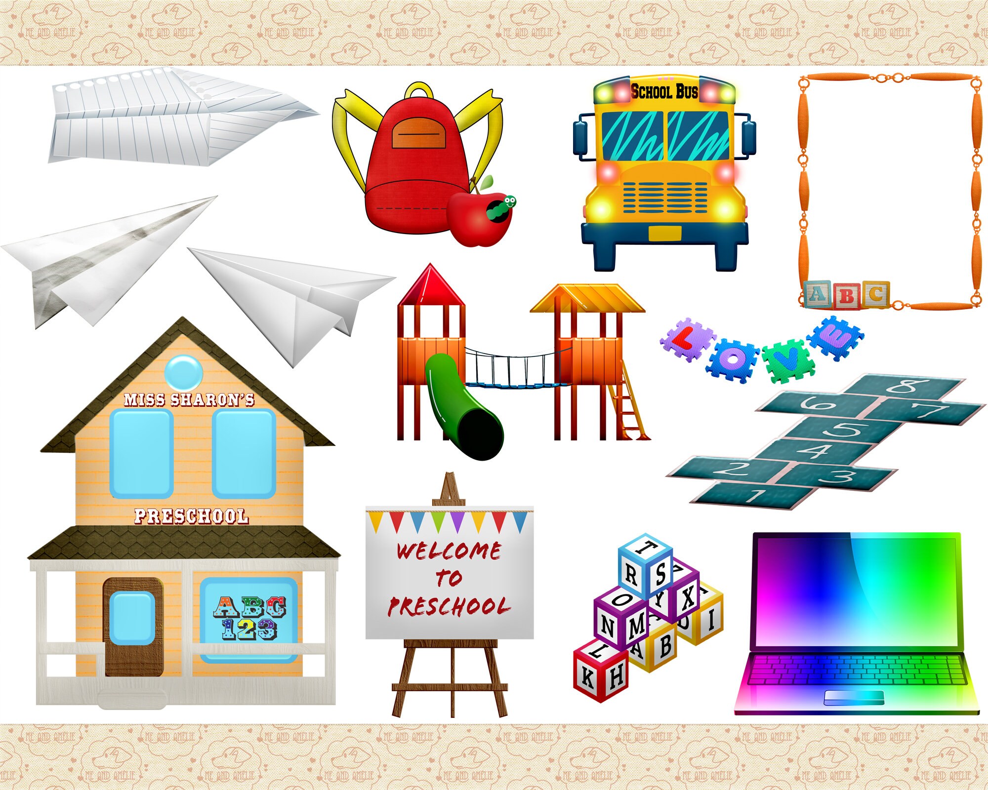Pre School Clipart Kindergarten School Supplies Paints - Etsy