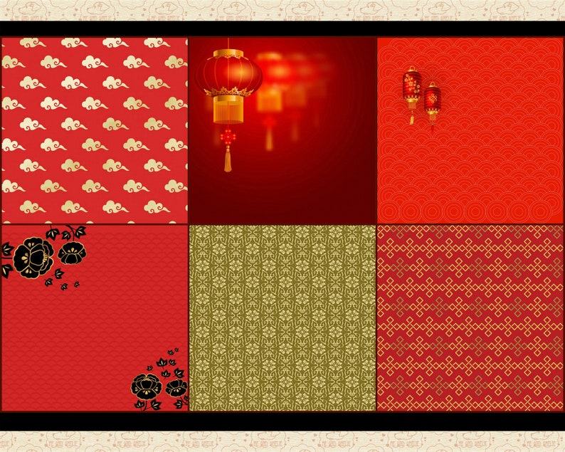 Chinese Designs Variety Digital Papers Chinese Red & Gold | Etsy