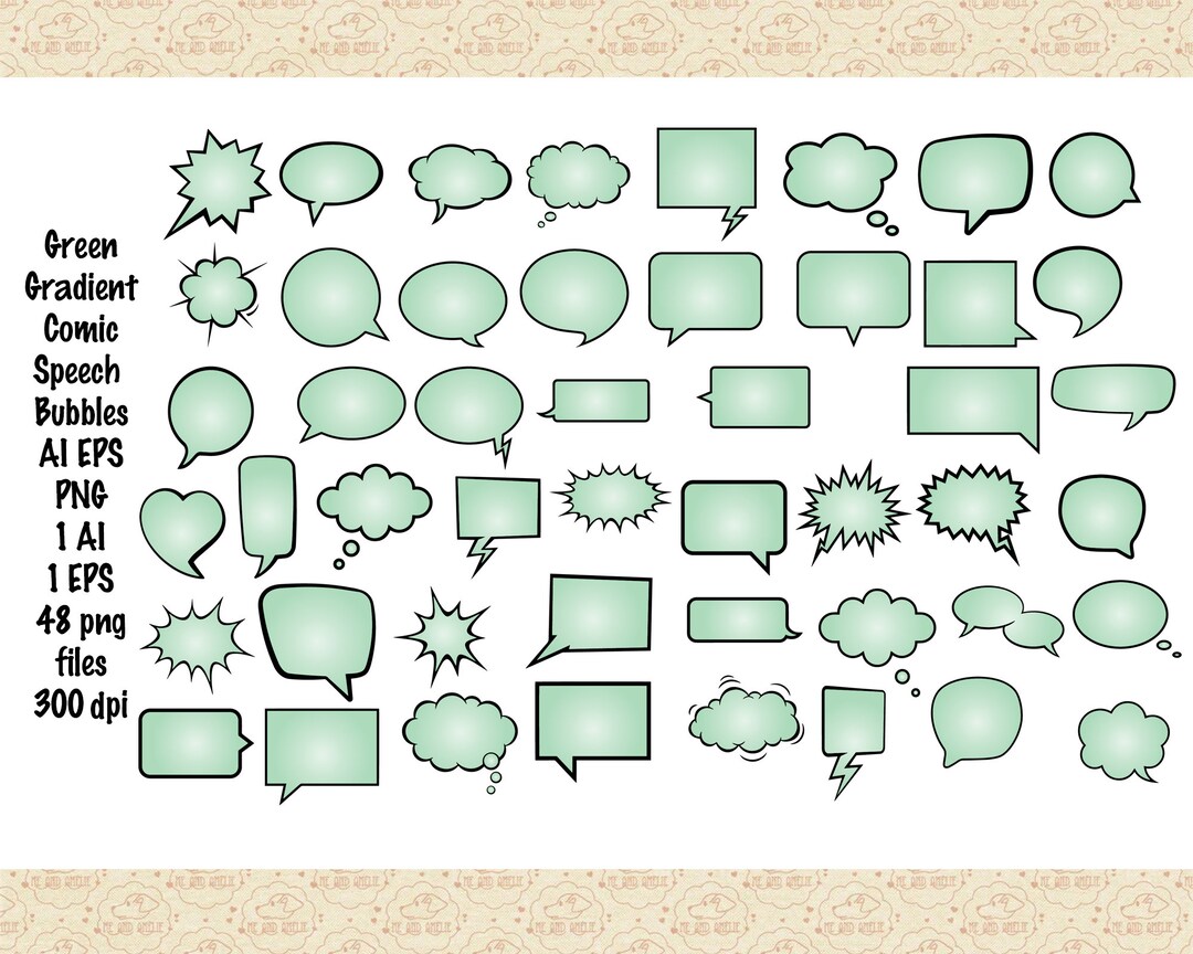 Comic Speech Bubbles AI EPS (no Svg) PNG, Gradient Green Bubbles ...