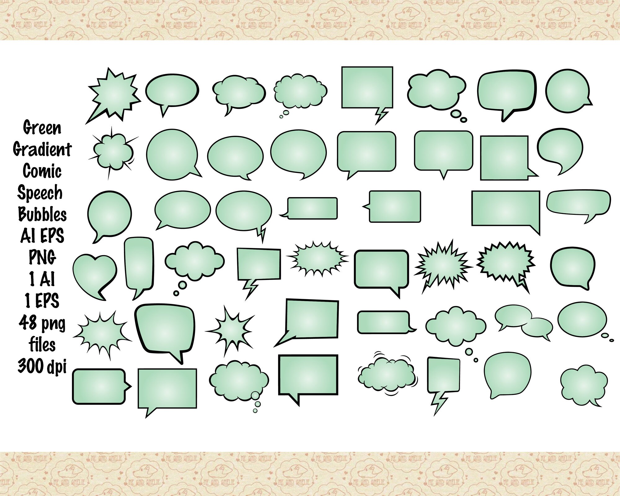 Comic Speech Bubbles AI EPS no Svg PNG Gradient Green - Etsy