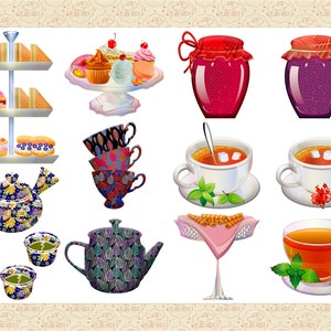 Tea Time Clip Art, High Tea Graphics, Cupcakes, Tea Sandwiches, Sugar ...