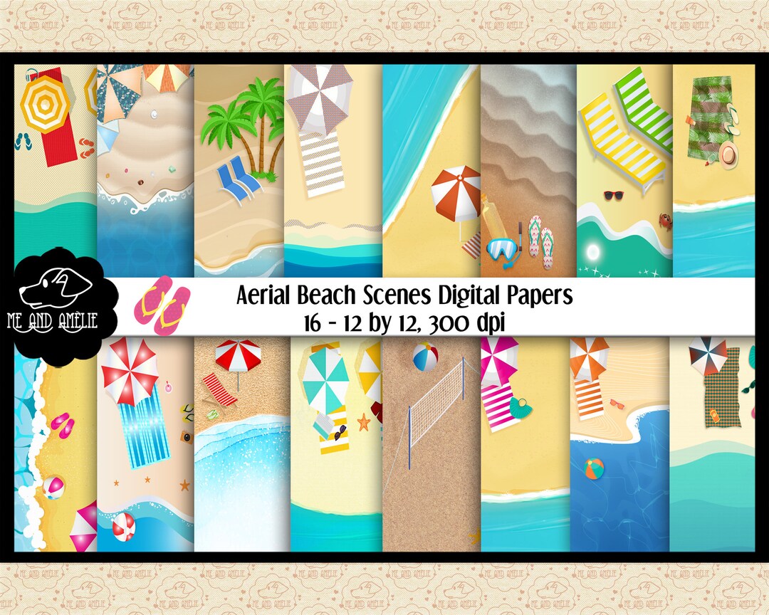 Aerial View Beach Digital Papers, Summertime Backgrounds, Beach ...