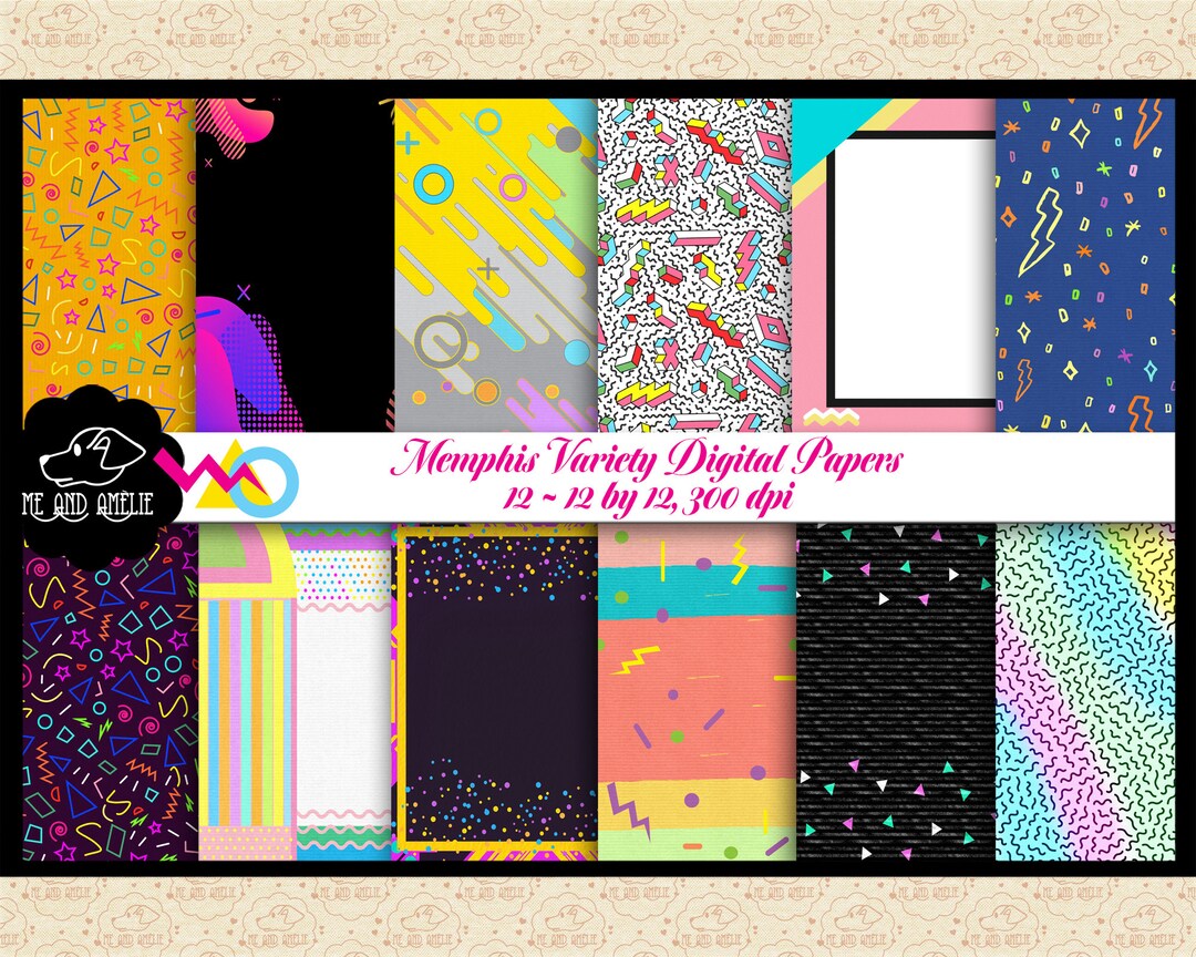 Memphis Patterns Digital Paper II, Eighties Digital Papers, 1980s ...
