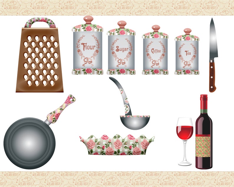 Shabby Chic Cookware Clipart Kitchen Graphics Shabby Rose - Etsy
