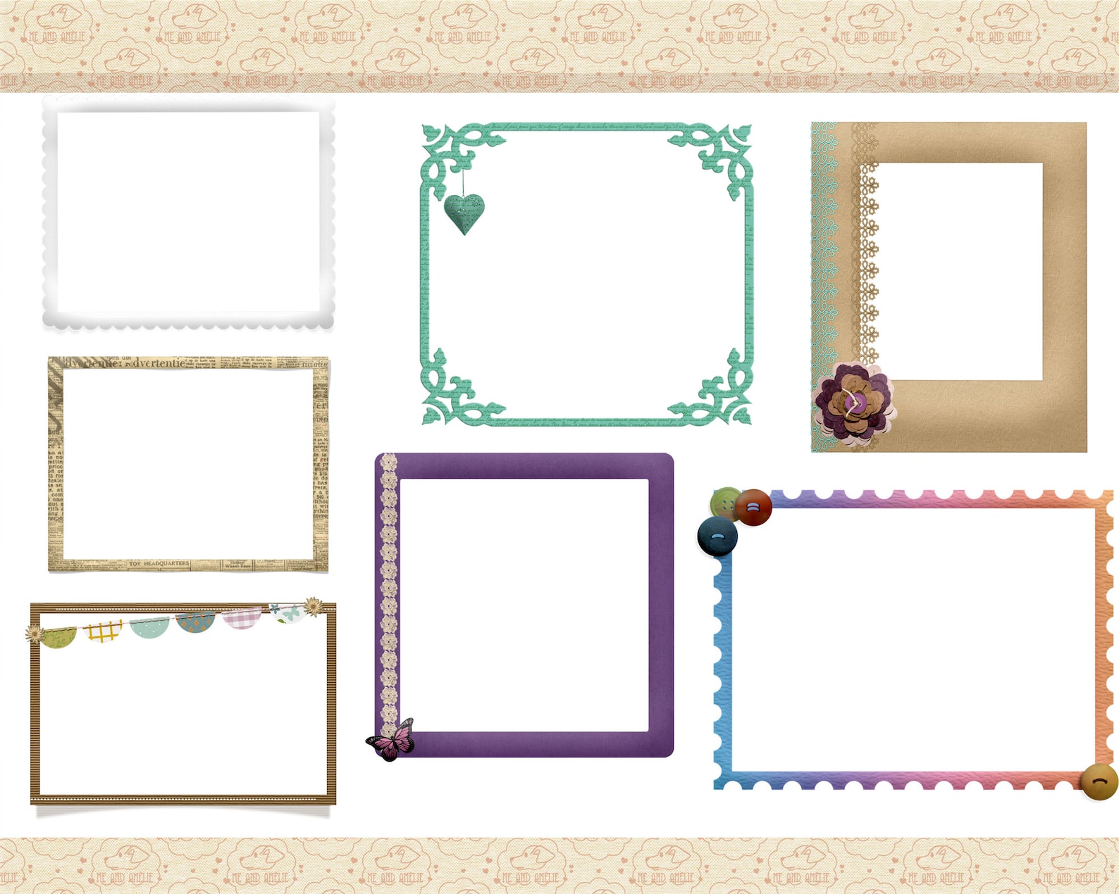 Vintage Ephemera Frames Clip Art, Junk Journal Embellishments (PNG) - Etsy