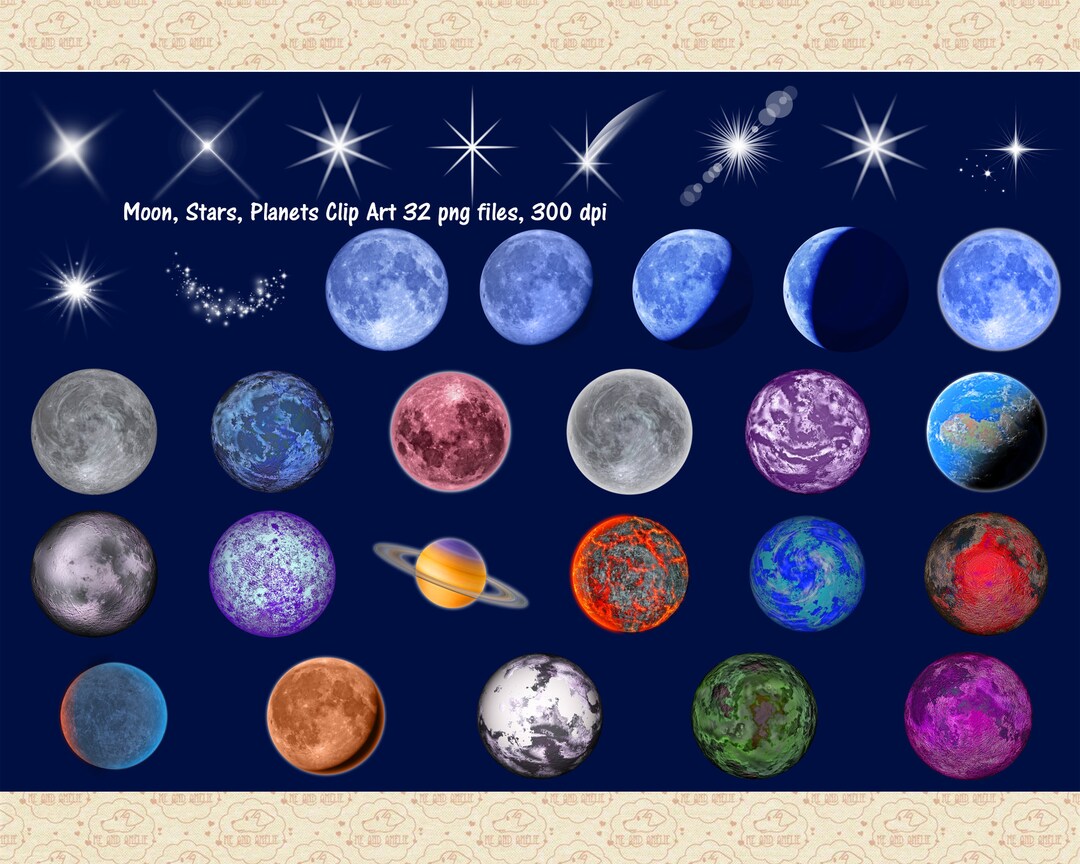 Planets, Moon Phases, Stars Clip Art, Galaxy Graphics, Fantasy Planets ...