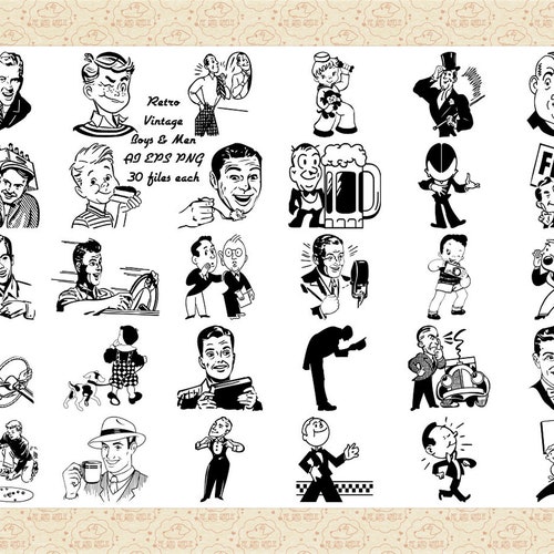 Retro Mid Century Ads and People AI EPS & Png no SVG - Etsy