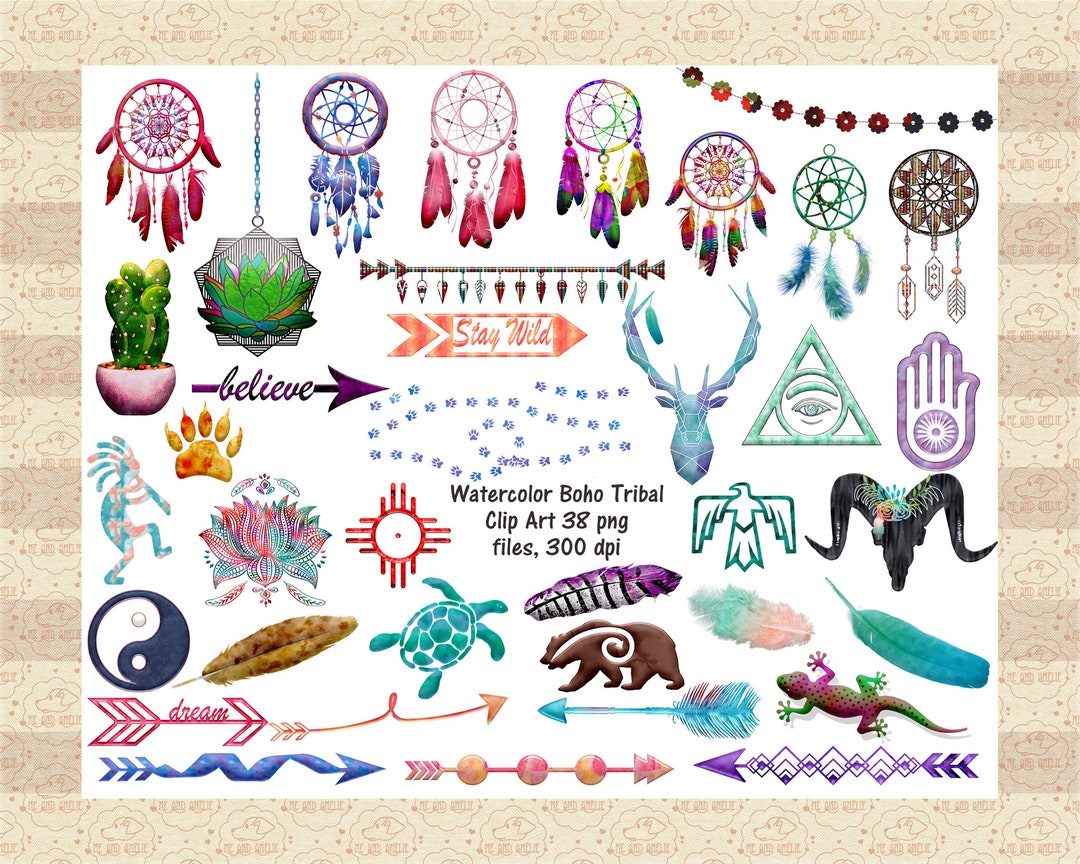 Watercolor Tribal Boho Clip Art, Native American, Southwestern, Arrows ...