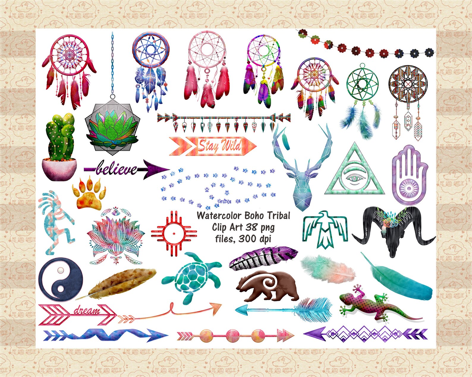 Watercolor Tribal Boho Clip Art Native American - Etsy