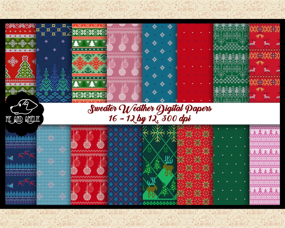 Christmas Sweater Weather Digital Papers Ugly Sweater Digital - Etsy