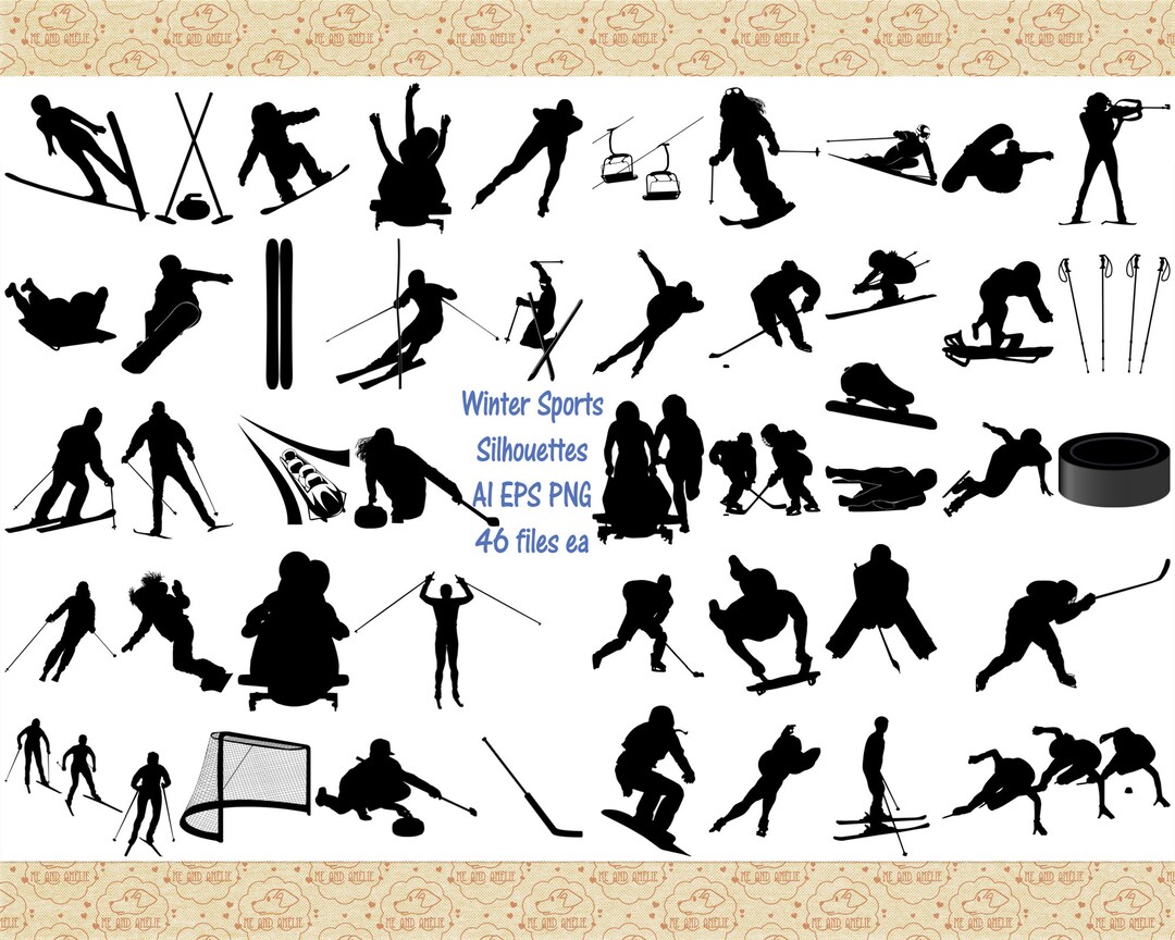 Winter Sports Athletes AI EPS PNG (no Svg,) Ski, Speed Skating, Curling ...