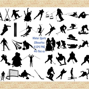 Winter Sports Athletes AI EPS PNG (no Svg,) Ski, Speed Skating, Curling ...