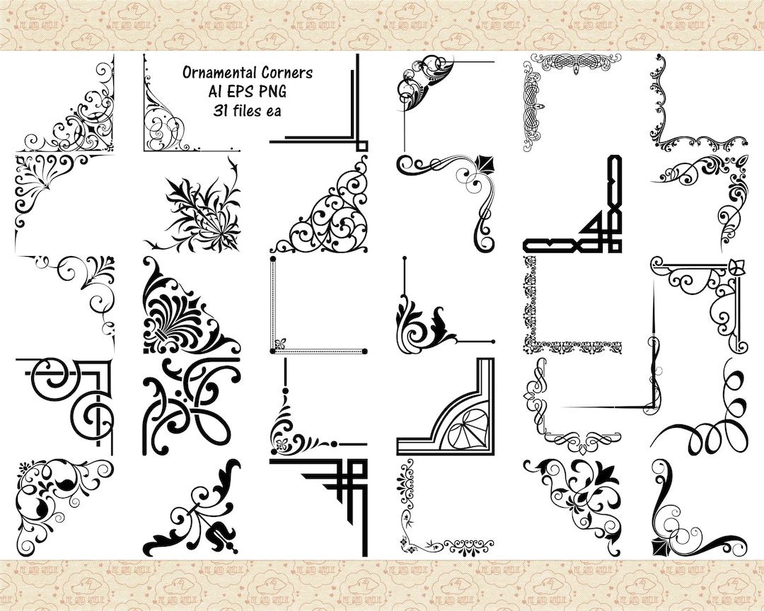 Corner Clipart AI EPS (no Svg) & PNG, Ornamental Corner, Art Deco ...