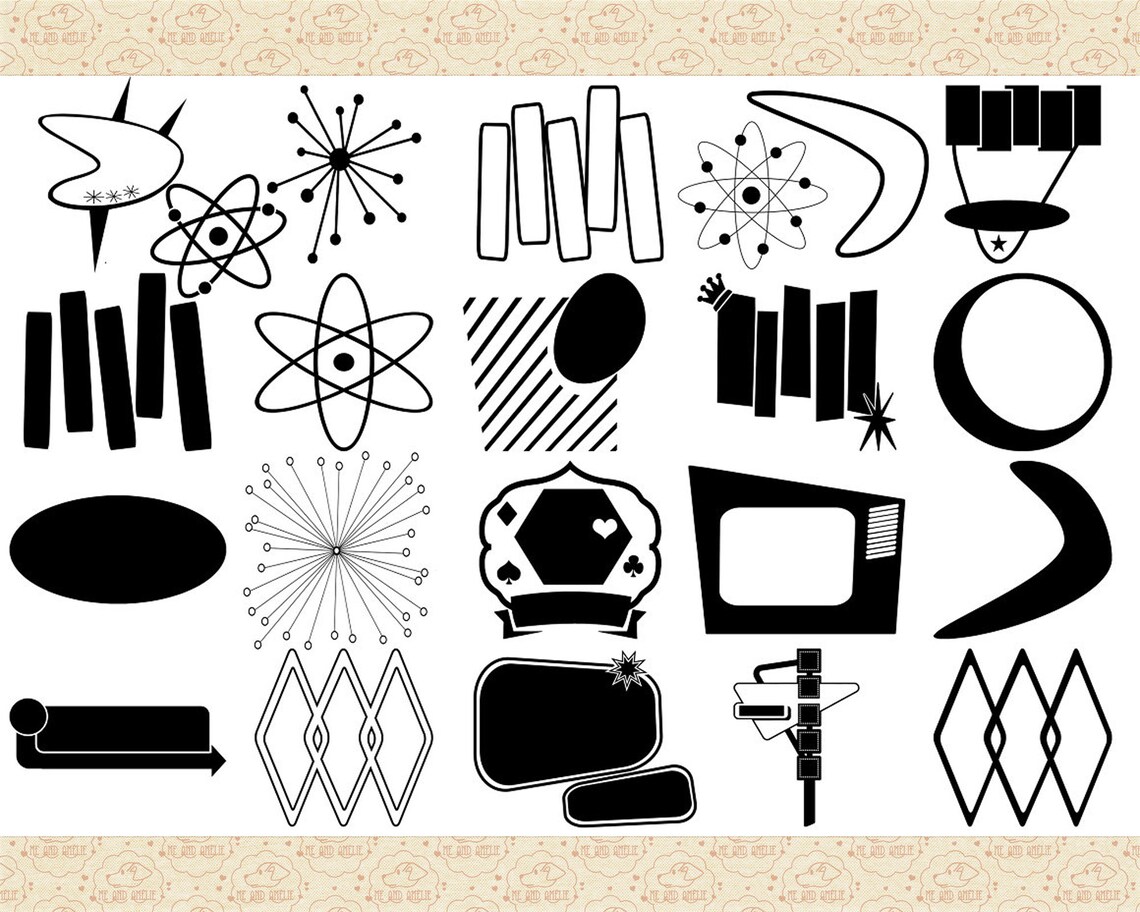 Retro Mid Century Design Elements and Shapes AI EPS Vector (not SVG ...