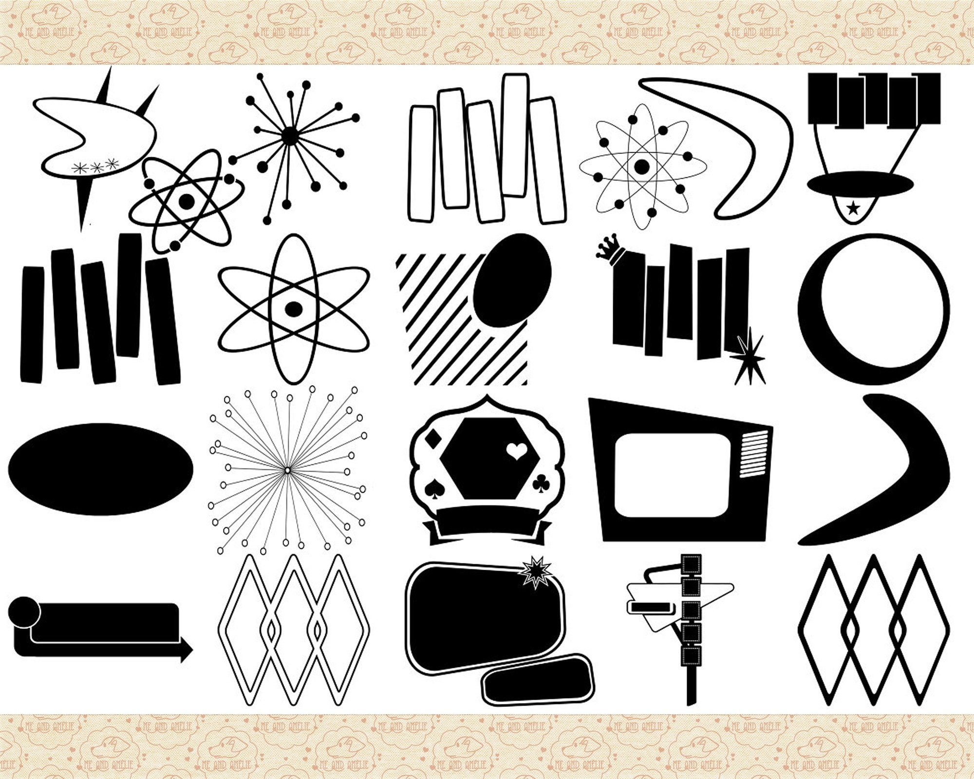 Retro Mid Century Design Elements and Shapes AI EPS Vector - Etsy