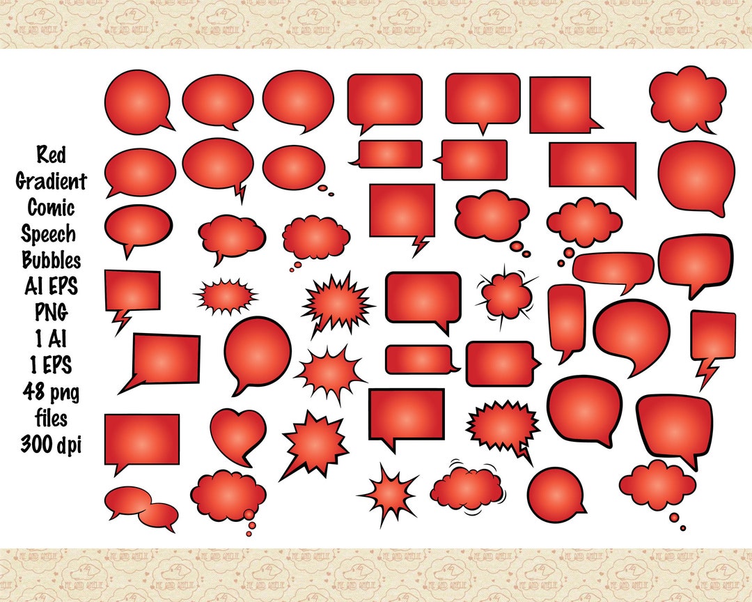 Comic Speech Bubbles AI EPS (no Svg) PNG, Gradient Red Bubbles ...