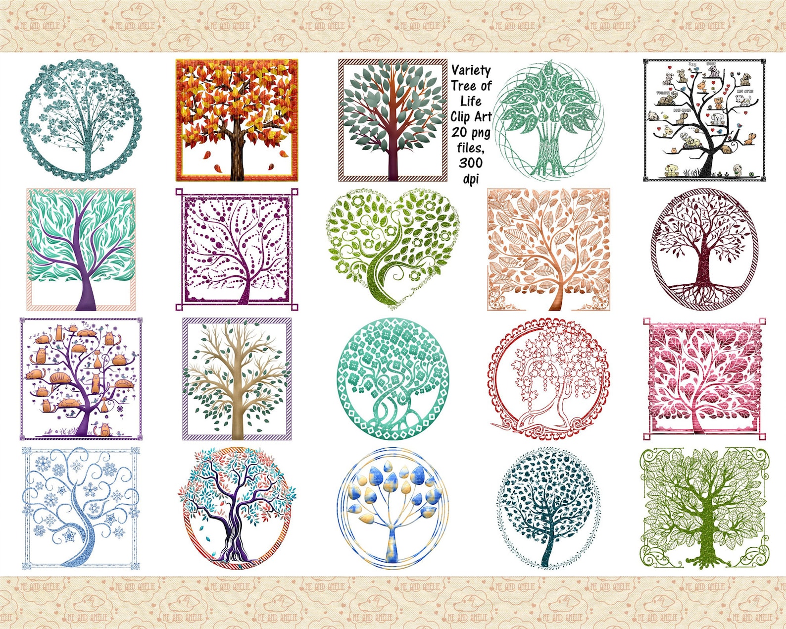 Tree of Life Silhouettes Clipart,tree Logo, Various Textures ...