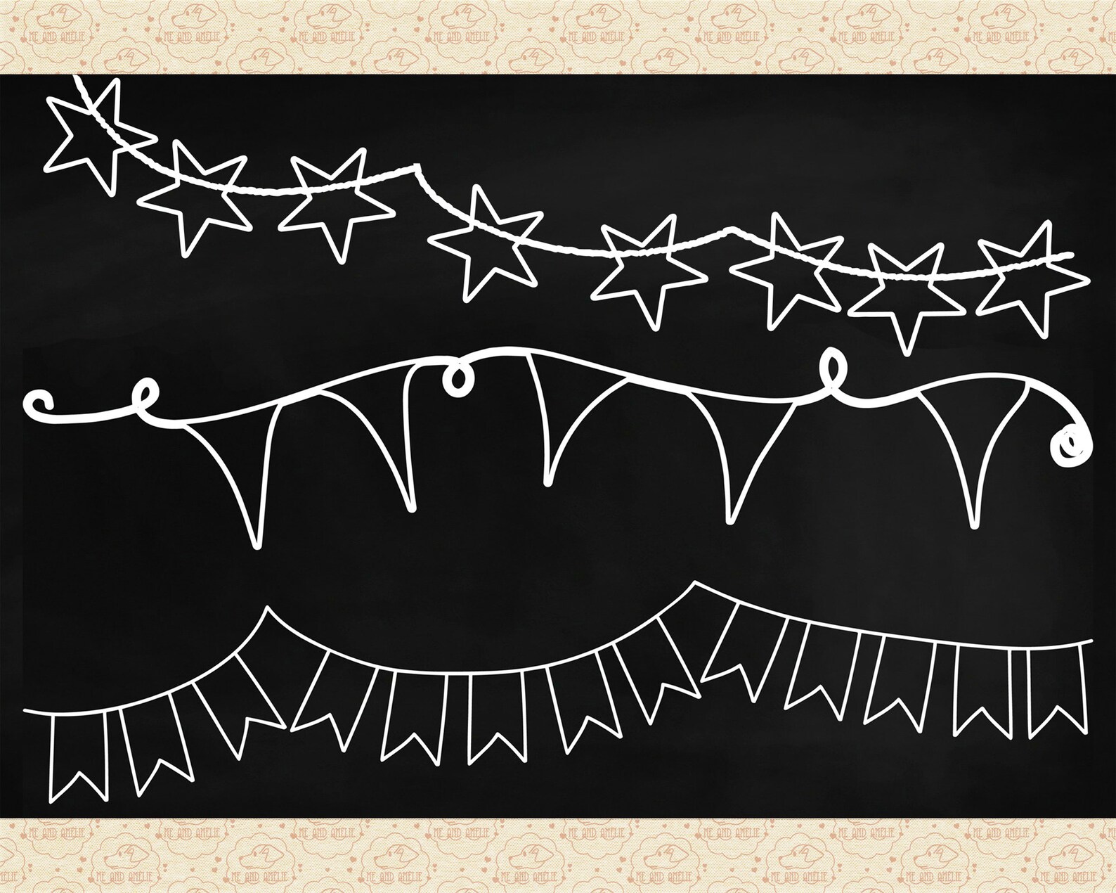 Chalk Bunting Doodles Clipart, Chalkboard Clipart, Chalk Banner Clip ...