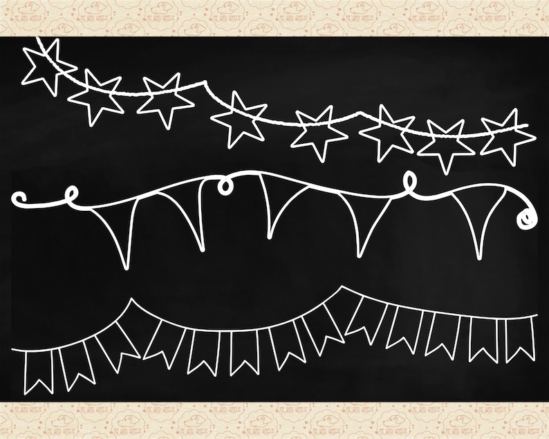 Chalk Bunting Doodles Clipart Chalkboard Clipart Chalk | Etsy