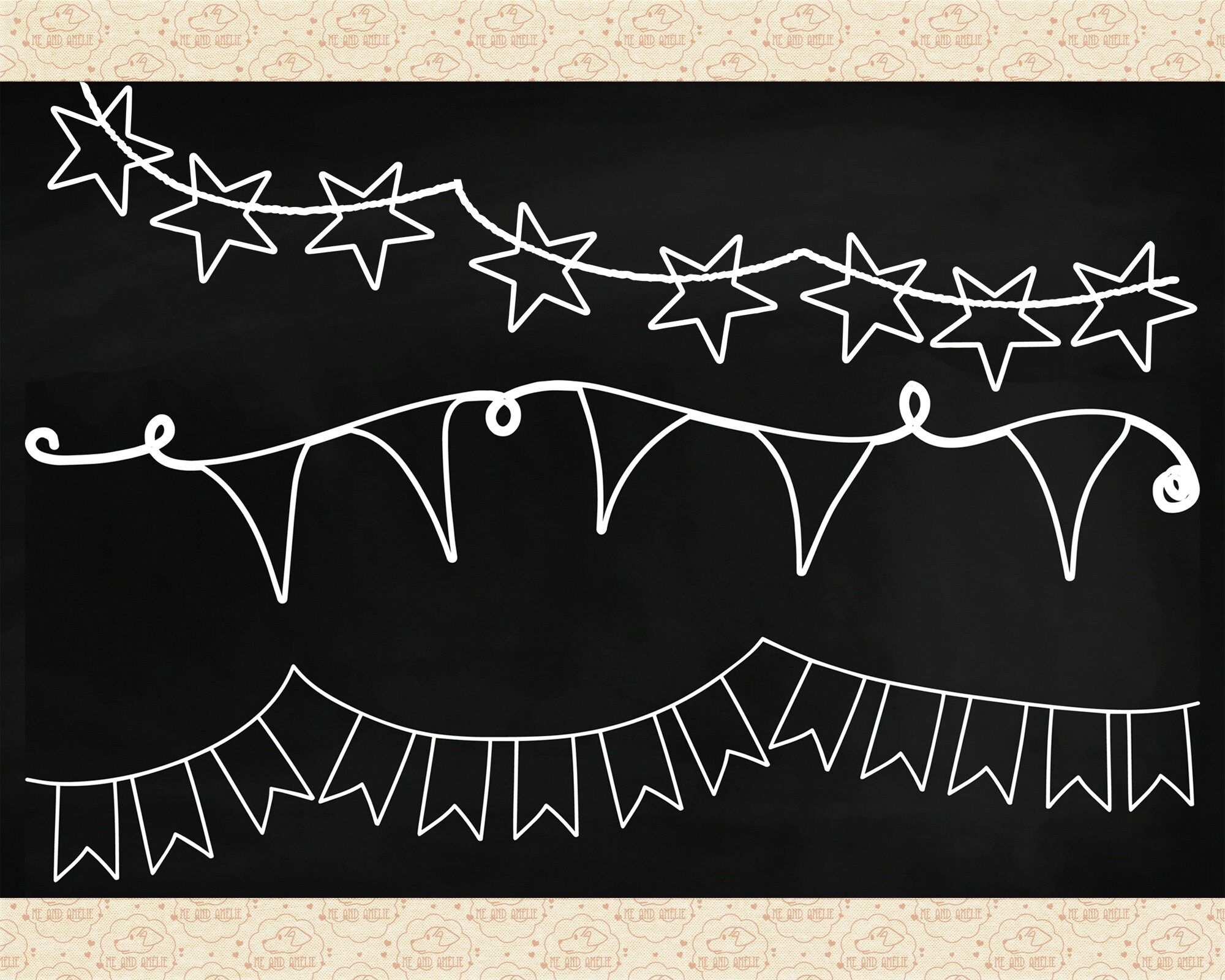 Chalk Bunting Doodles Clipart, Chalkboard Clipart, Chalk Banner Clip ...