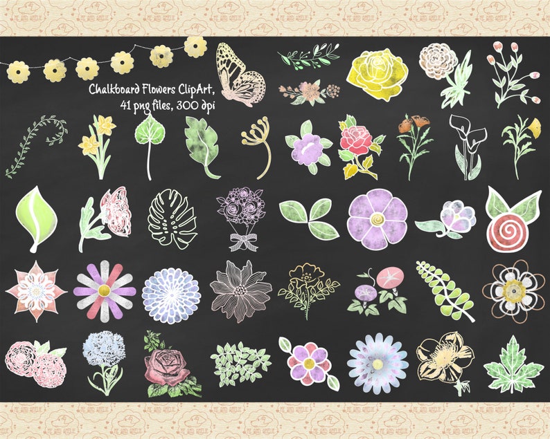 Chalkboard Colorful Floral Clip Artchalk Flowers - Etsy