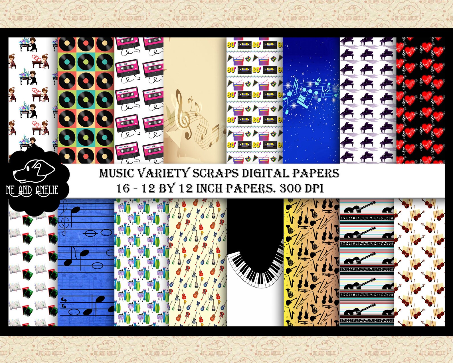Music Variety Digital Papers Music Patterns Vinyl Record - Etsy