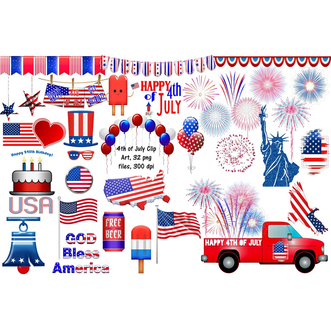 USA 4th of July Clip Art, Independence Day, USA Flags, Celebration, 4th ...