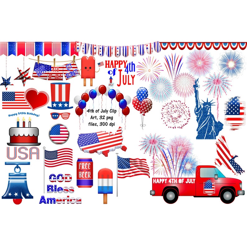 USA 4th of July Clip Art Independence Day USA Flags - Etsy