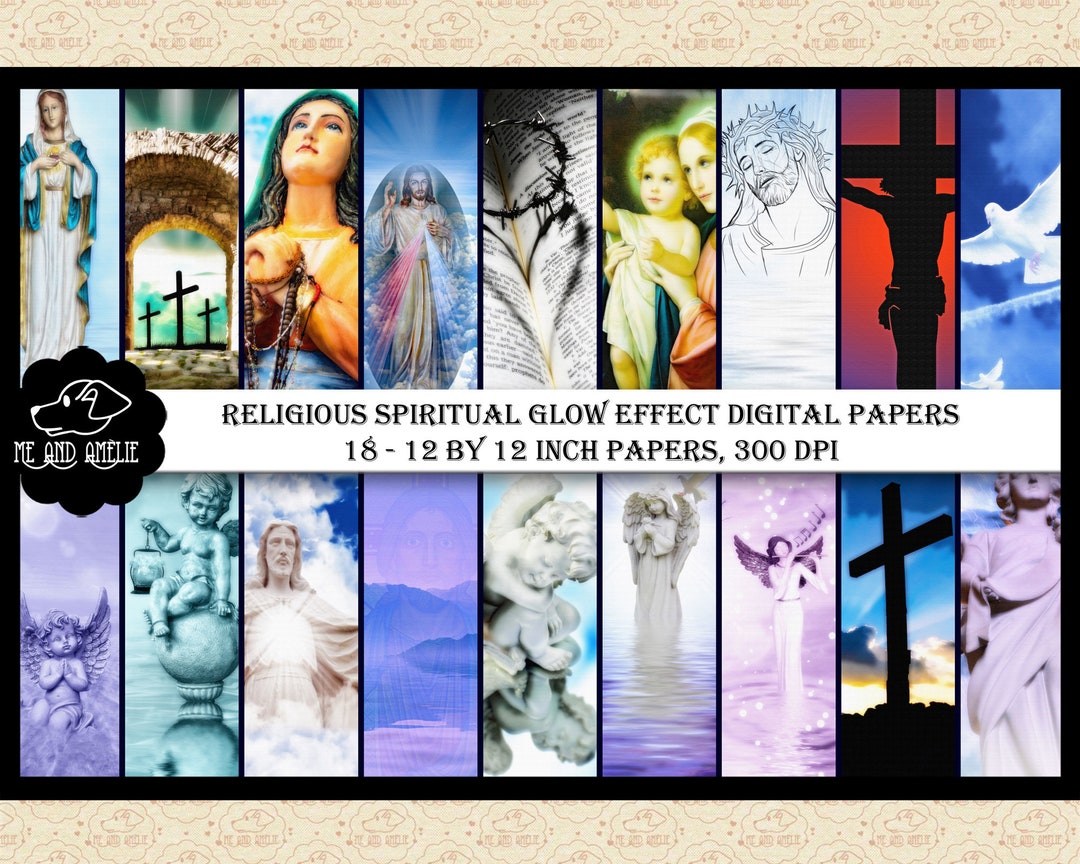 Religious Spiritual Glow Effect Digital Papers, Jesus, Virgin Mary ...
