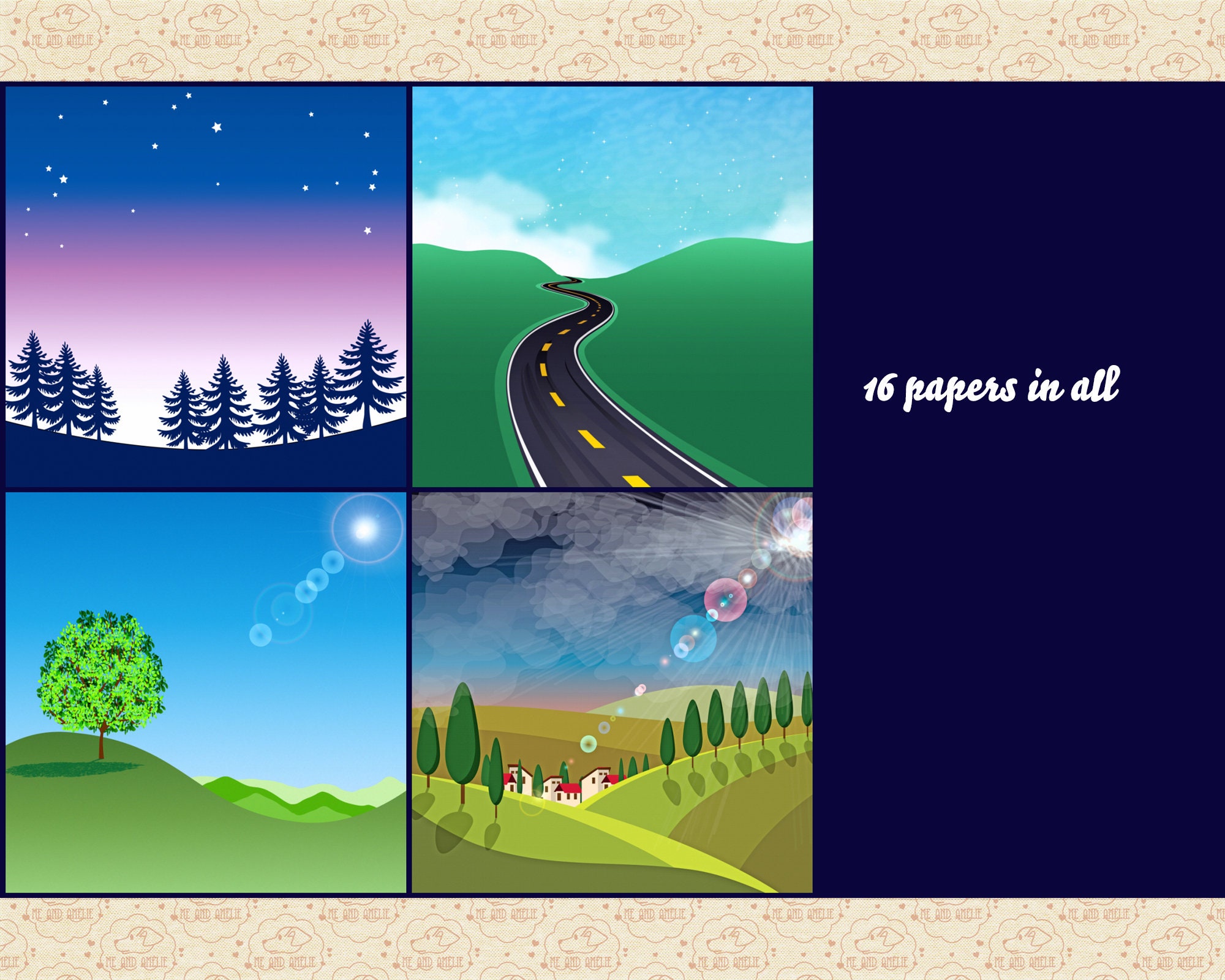 Landscape Variety Digital Papers, Road Papers, Moonscapes, Tuscany ...