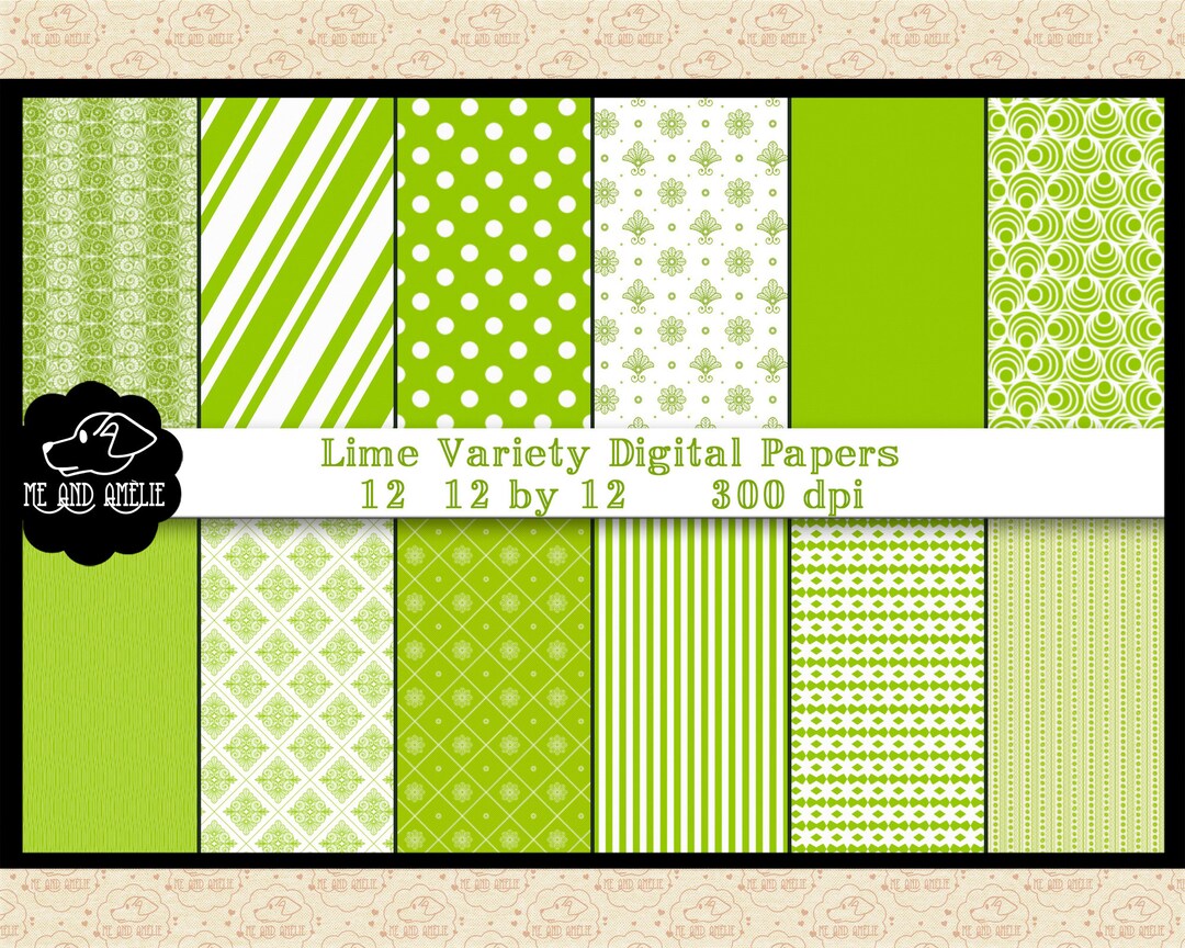 Lime Green Variety Digital Papers, Lime Green Patterns, Striped Pattern ...