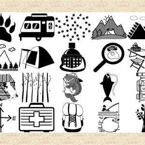 Camping Doodles Megapack AI EPS Vector (not SVG) & Png Files, 80 Files ...