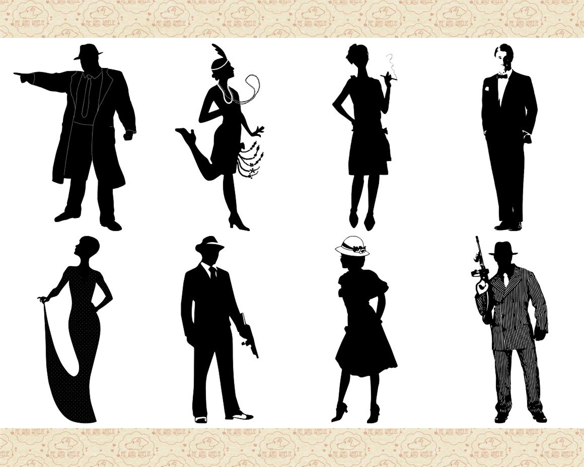 Gatsby Flappers & Mobsters, AI EPS PNG, (no Svg)roaring 20s, 1920s ...