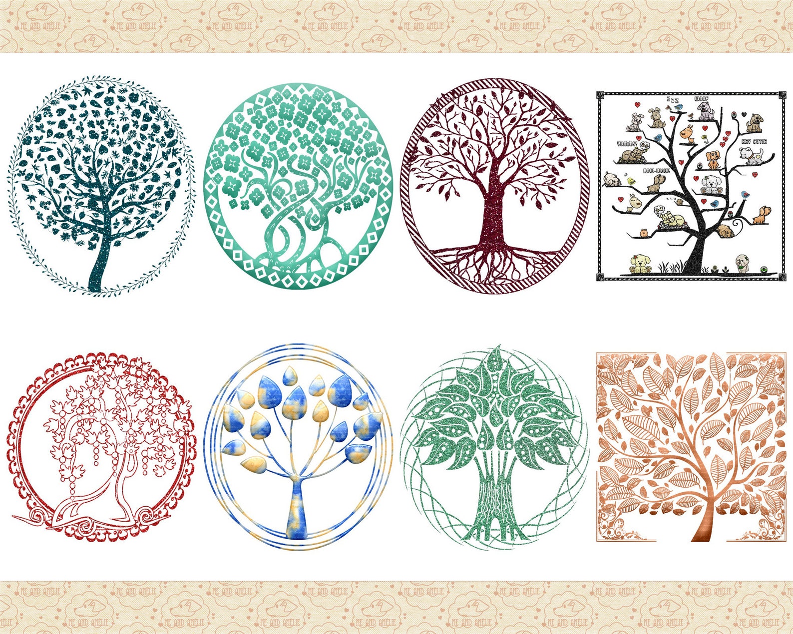 Tree of Life Silhouettes Clipart,tree Logo, Various Textures ...