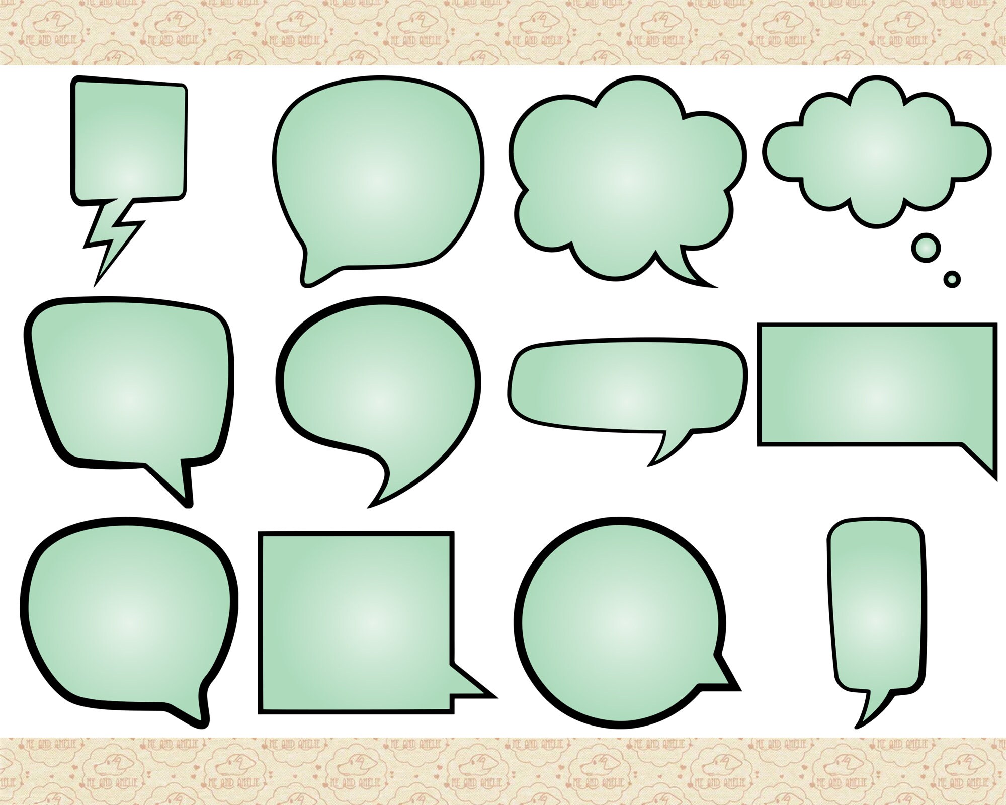 Comic Speech Bubbles AI EPS no Svg PNG Gradient Green - Etsy