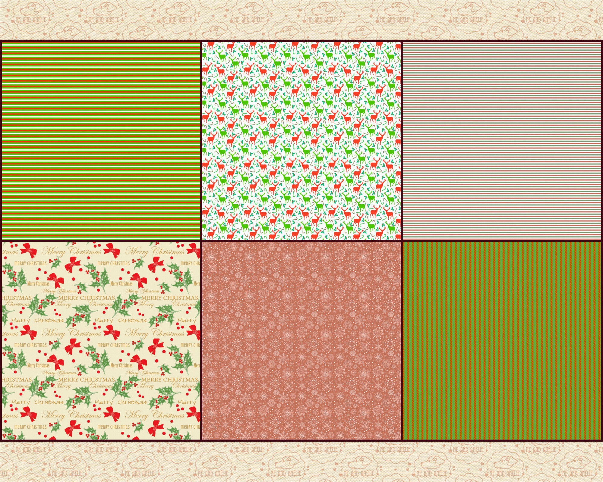 Christmas Traditional Digital Papers Holiday Small Pattern | Etsy