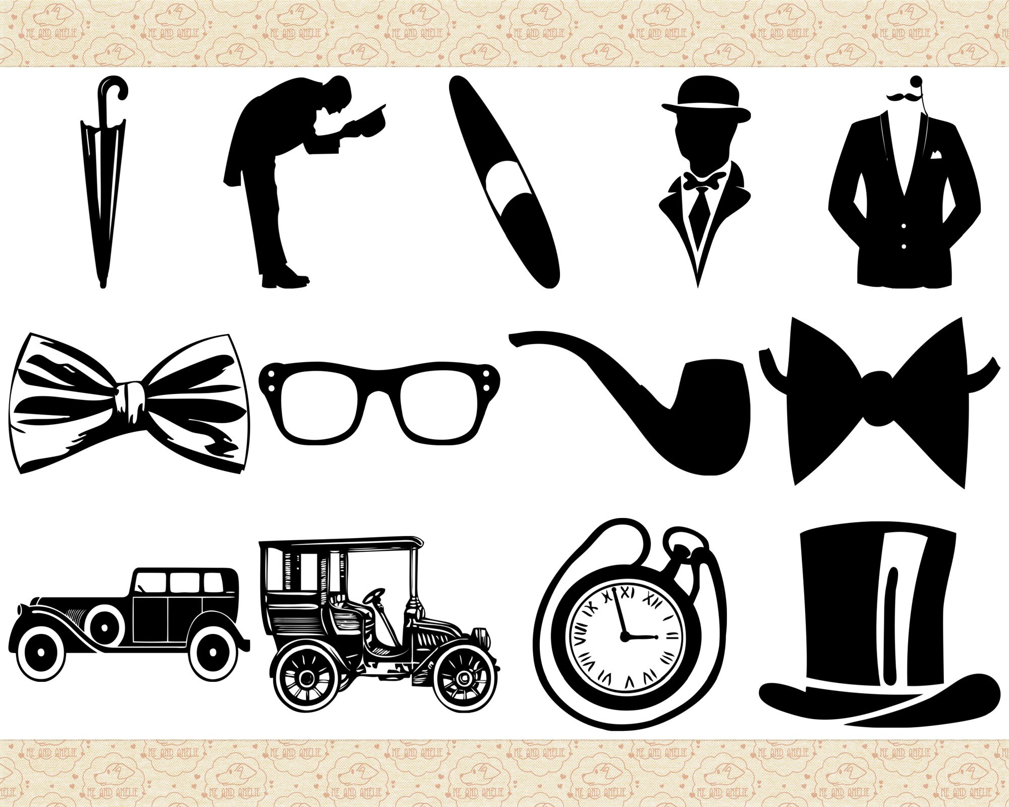 Retro Gentlemen Icons, Vintage Clipart AI EPS PNG - Etsy UK